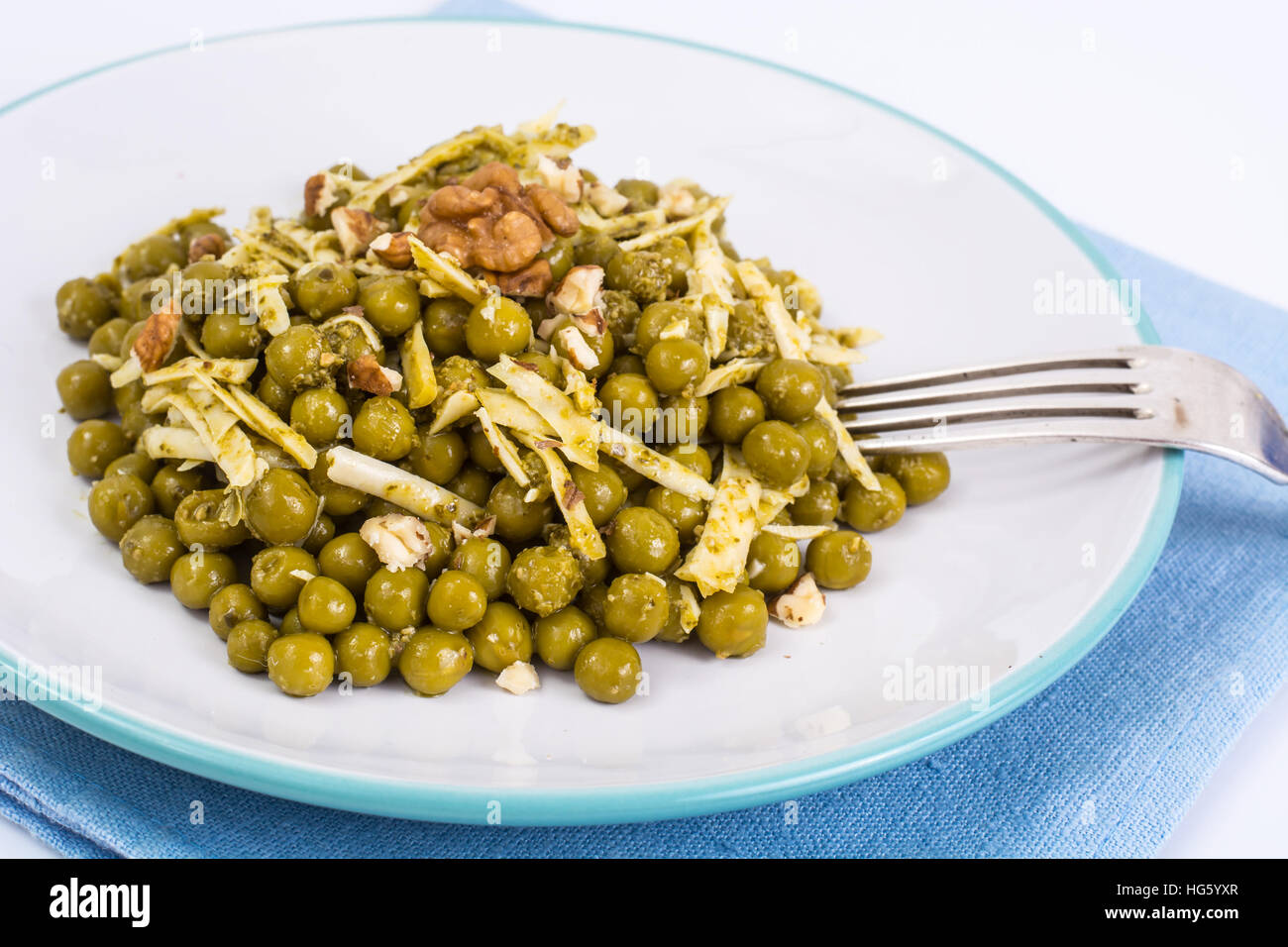 Healthy and diet food without meat: Green peas and cheese in pes Stock ...