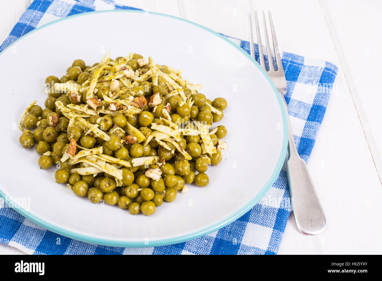 Healthy and diet food without meat: Green peas and cheese in pes Stock ...