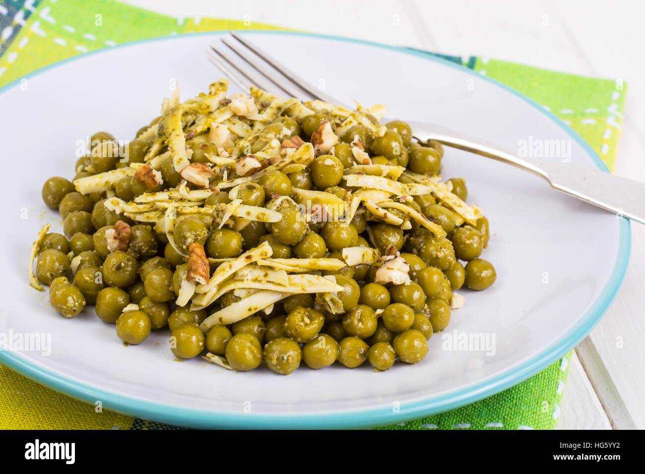 Healthy and diet food without meat: Green peas and cheese in pes Stock ...