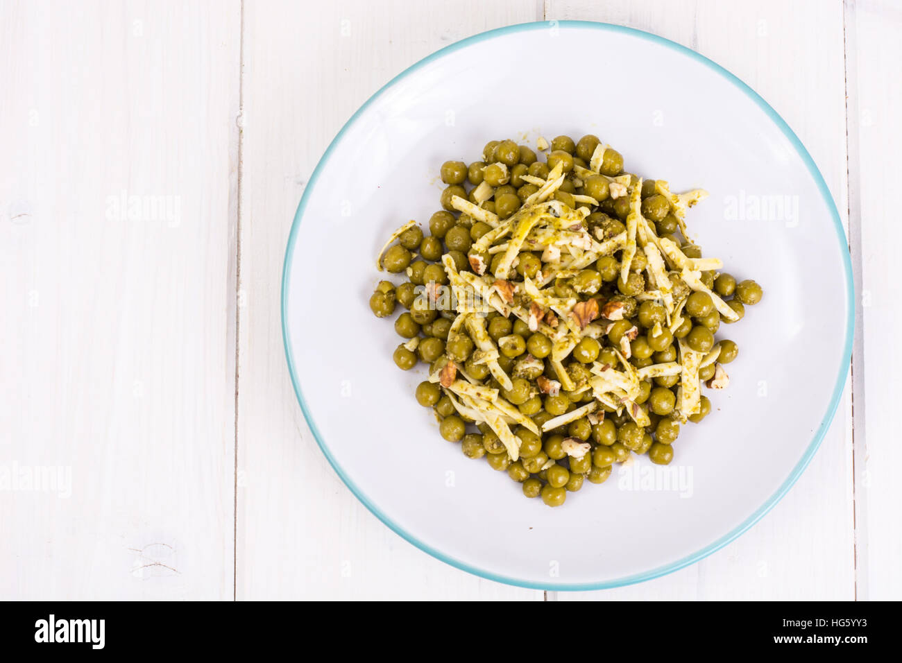 Healthy and diet food without meat: Green peas and cheese in pes Stock ...