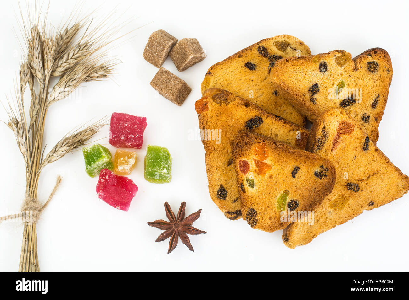 Dry biscuits with candied fruit and raisins Stock Photo - Alamy