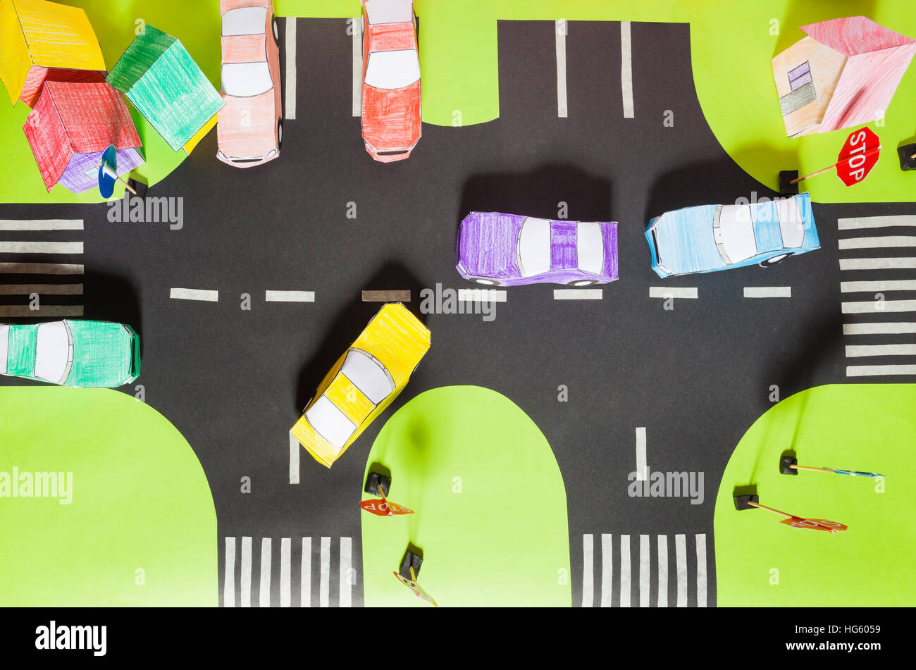 Model with crosswalks, signs, parking and toy cars Stock Photo - Alamy