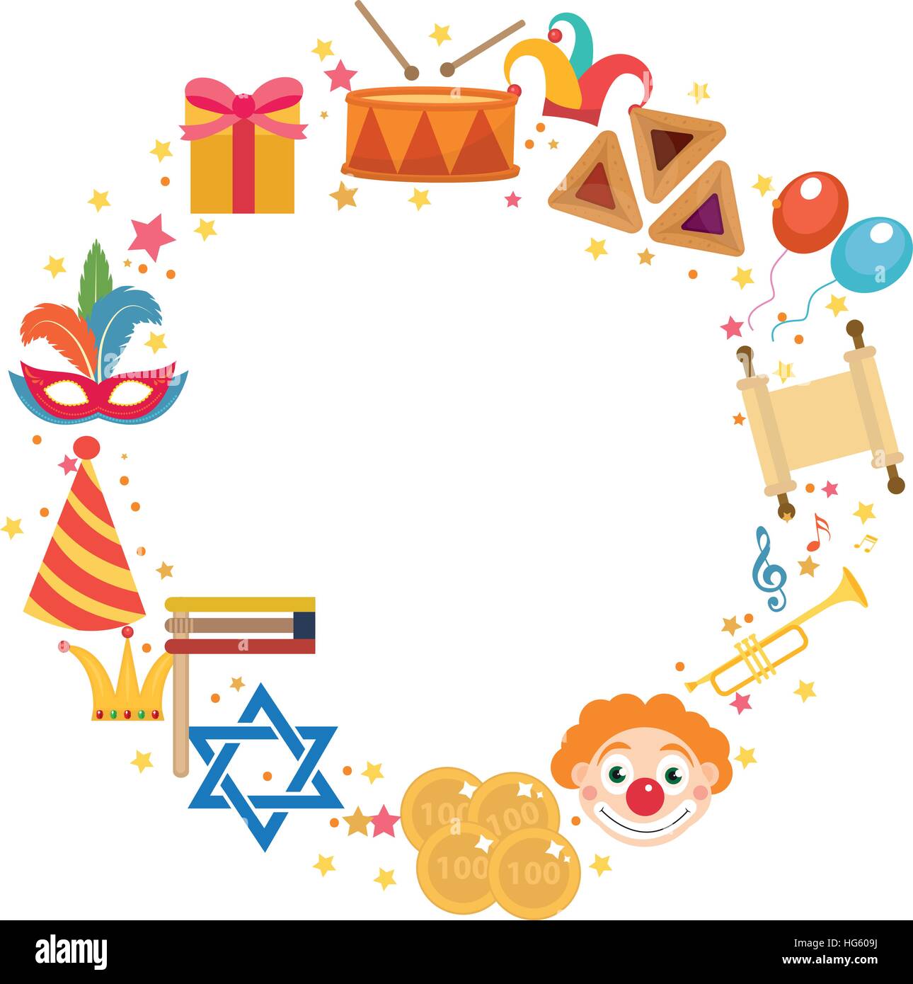 Purim frame template with space for text, isolated on white background ...