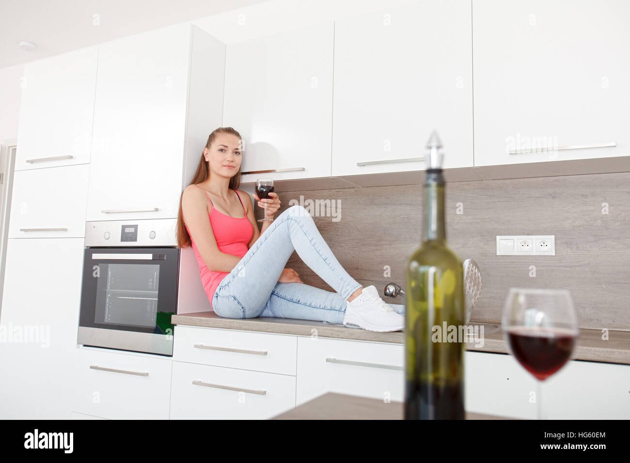 Sad caucasian woman alcohol problems hi-res stock photography and ...