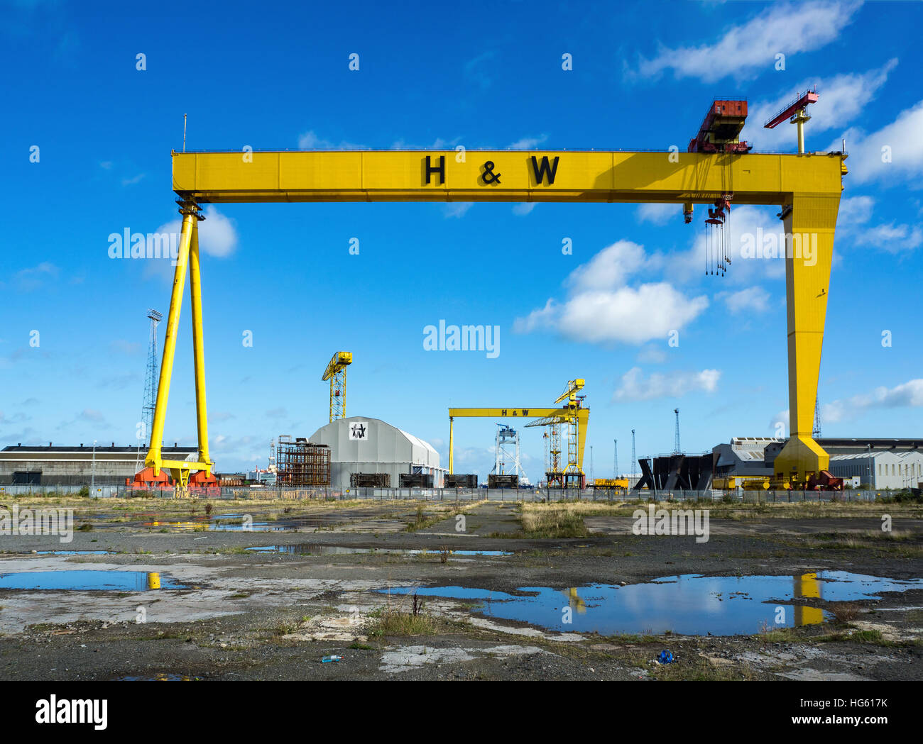 Samson and Goliath. Twin shipbuilding gantry cranes in Titanic quarter ...