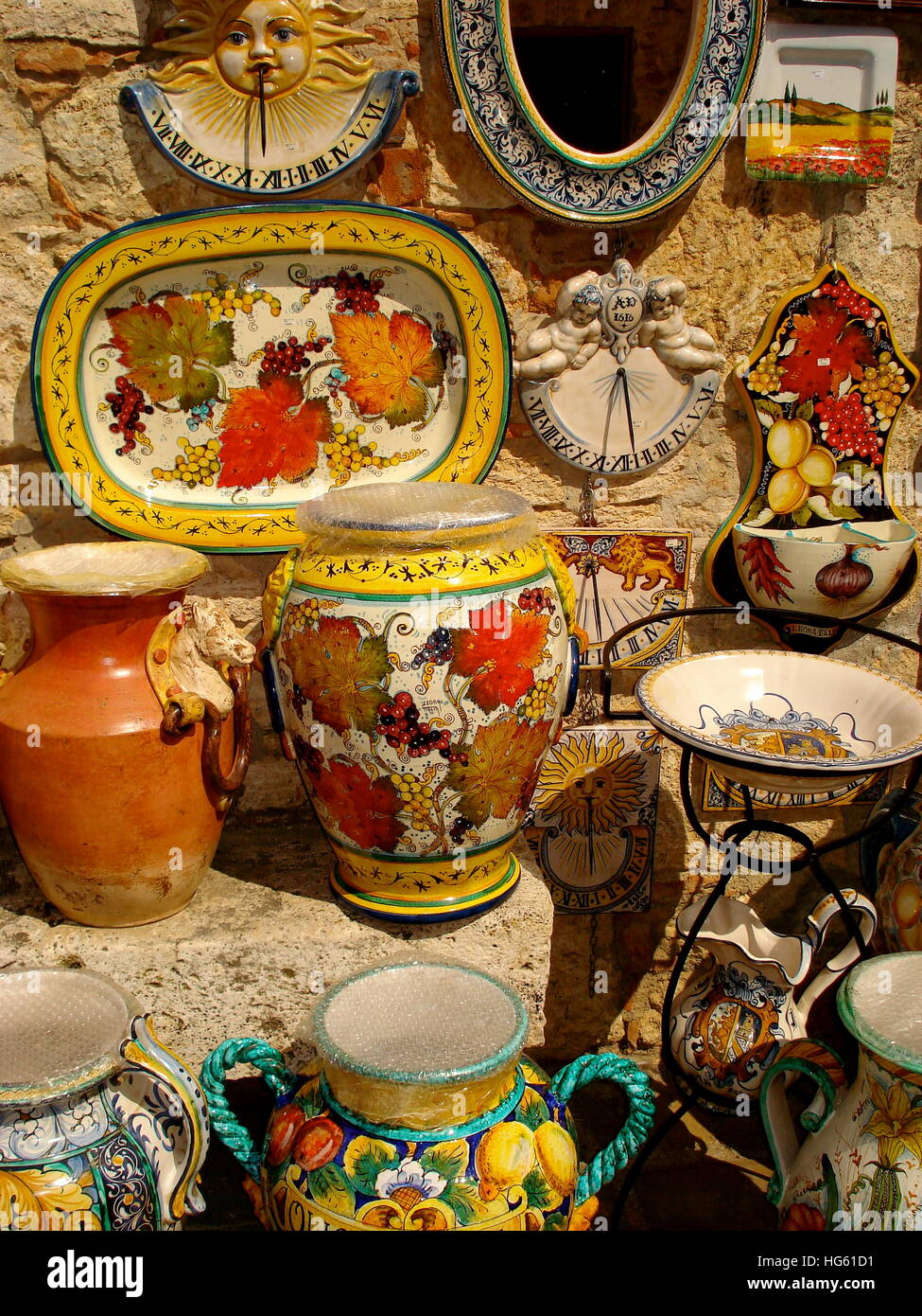 Hand painted pottery for sale on the street in Tuscany, Italy Stock ...