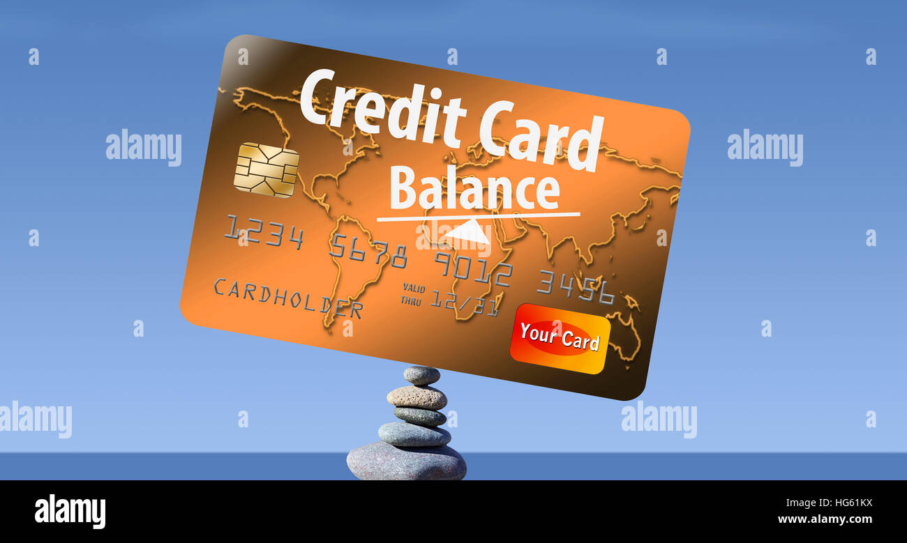 Credit card balances are illustrated with a large mock credit card ...