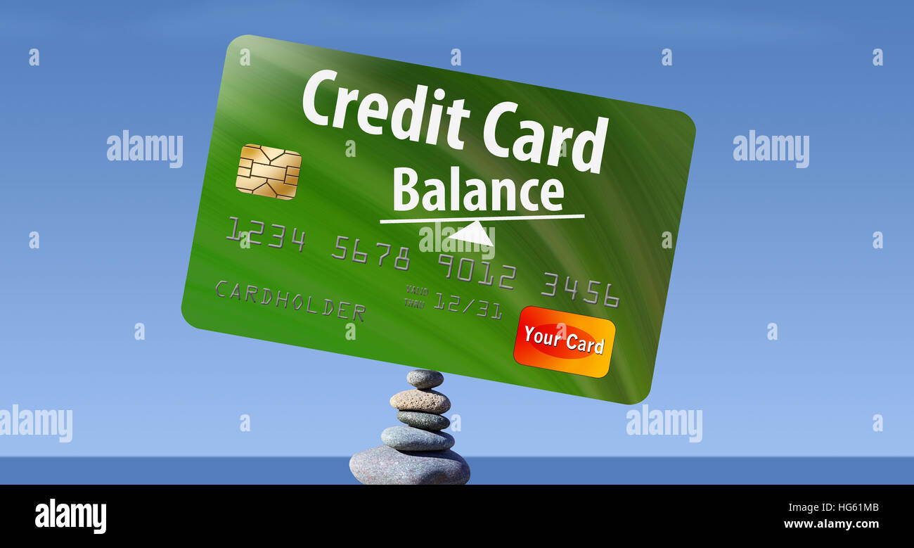 Credit card balances are illustrated with a large mock credit card ...