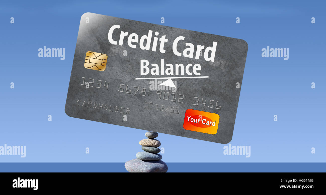 Credit card balances are illustrated with a large mock credit card ...