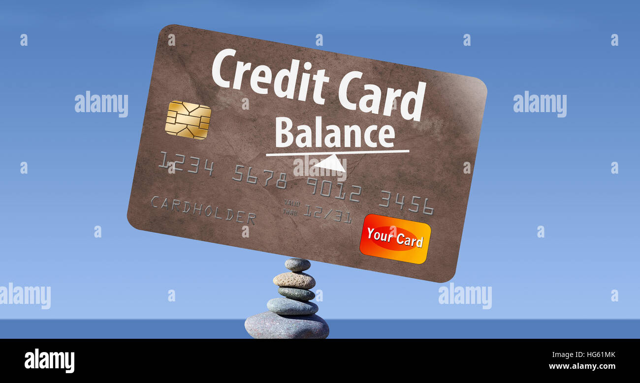 Credit card balances are illustrated with a large mock credit card ...
