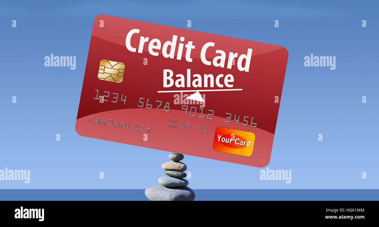 Credit card balances are illustrated with a large mock credit card ...