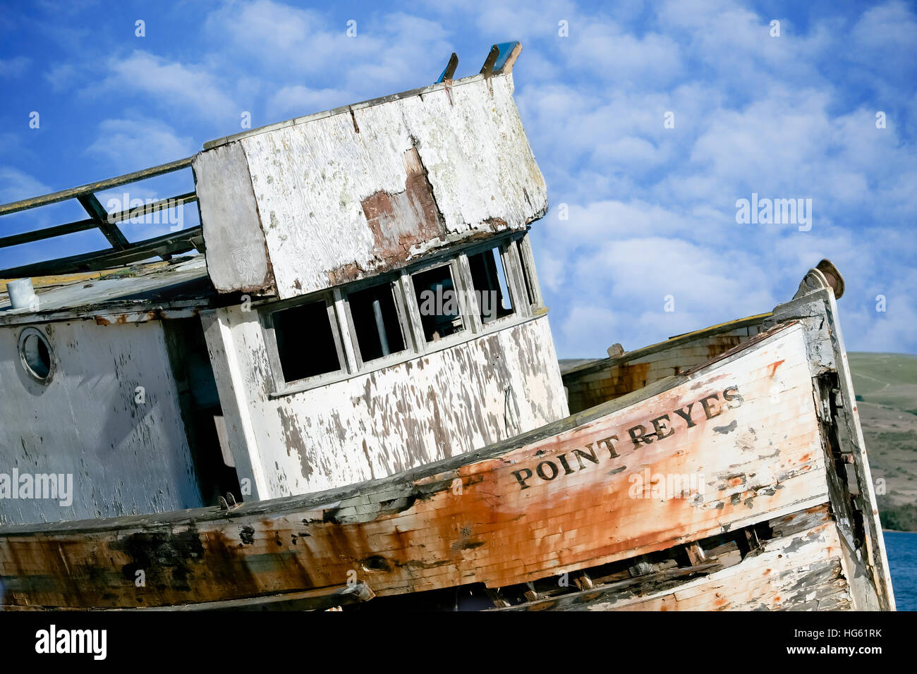 Detail of an abandoned ship at Inverness, Point Reyes National Seashore ...