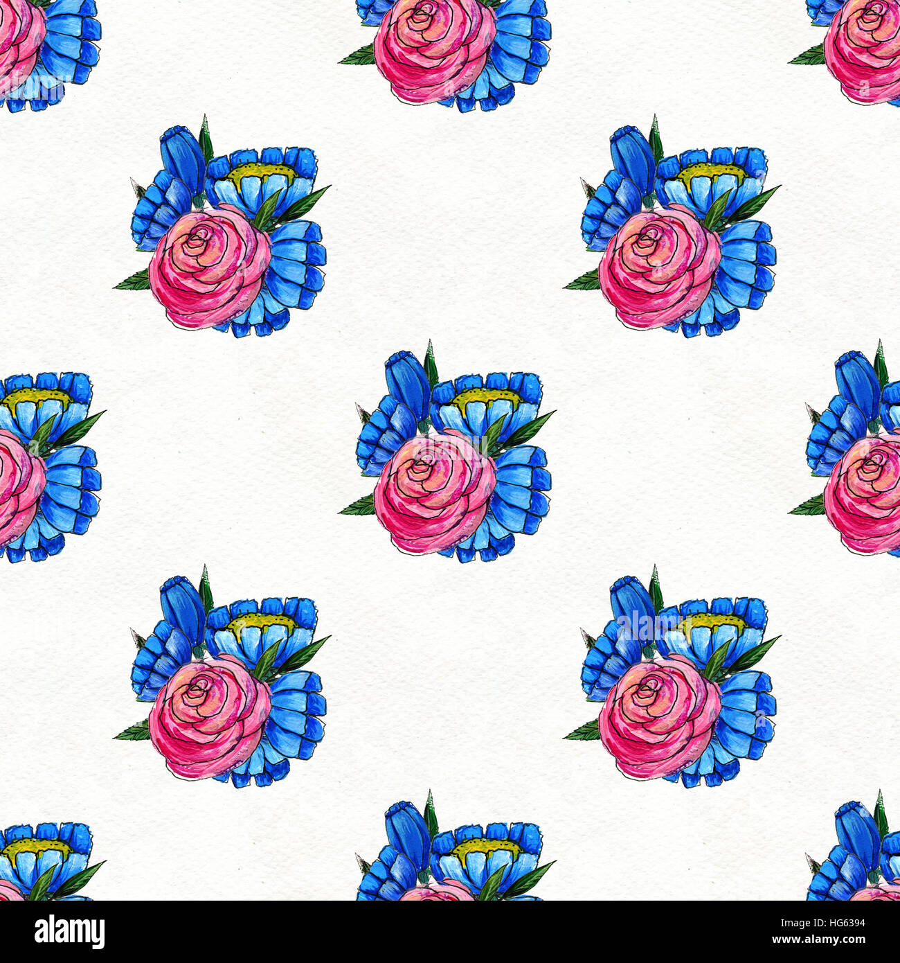 Seamless pattern with blue and pink flowers Stock Photo - Alamy