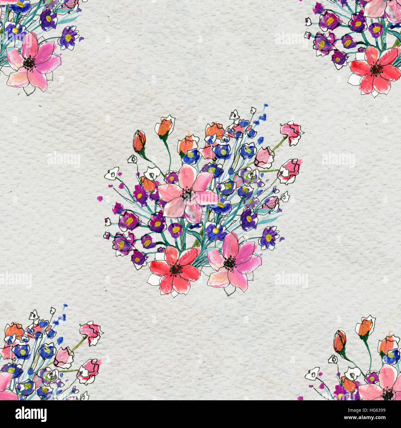 Seamless pattern with colorful flowers Stock Photo - Alamy