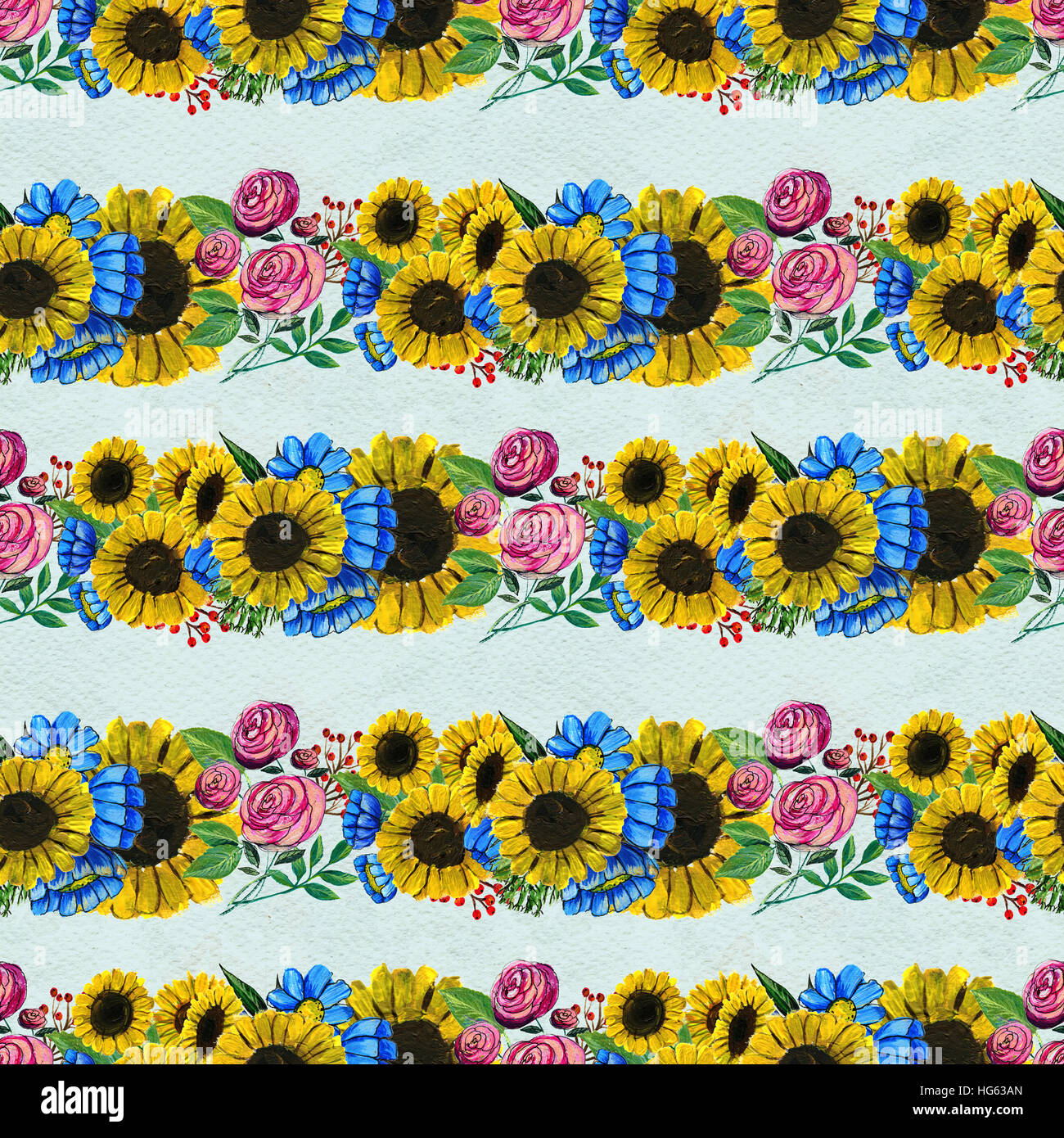 Seamless pattern with blue yellow and pink flowers Stock Photo - Alamy