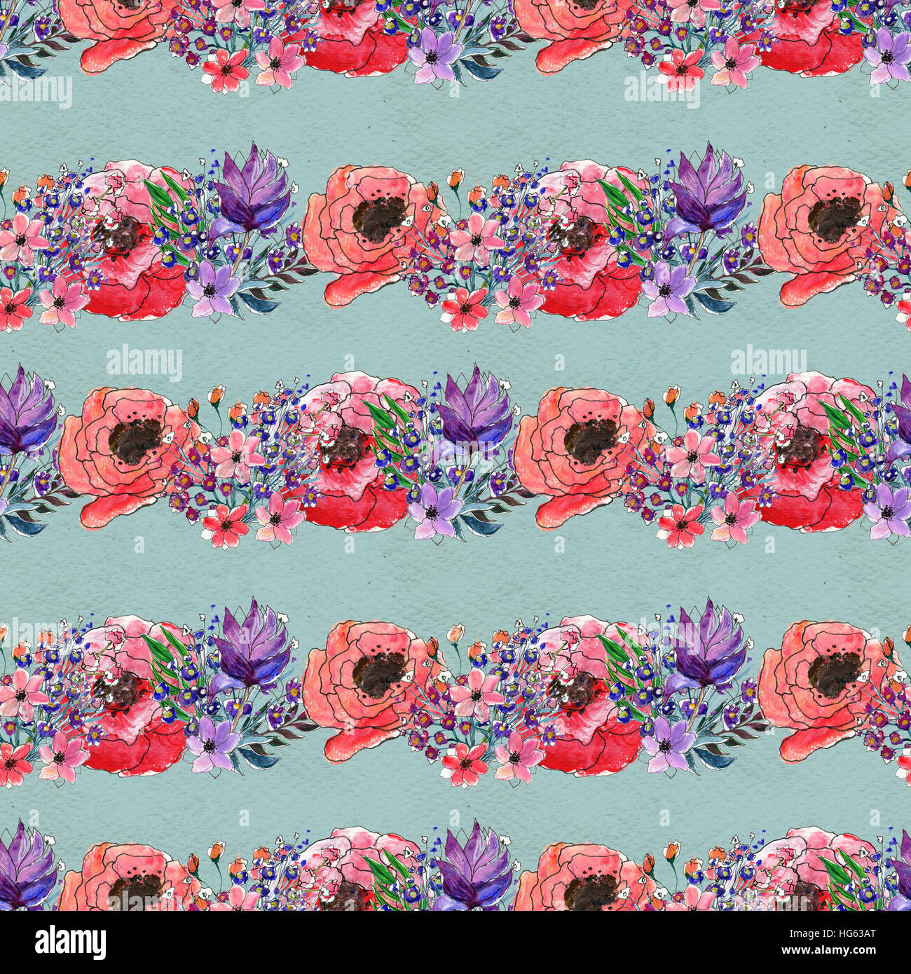 Seamless pattern with colorful flowers Stock Photo - Alamy