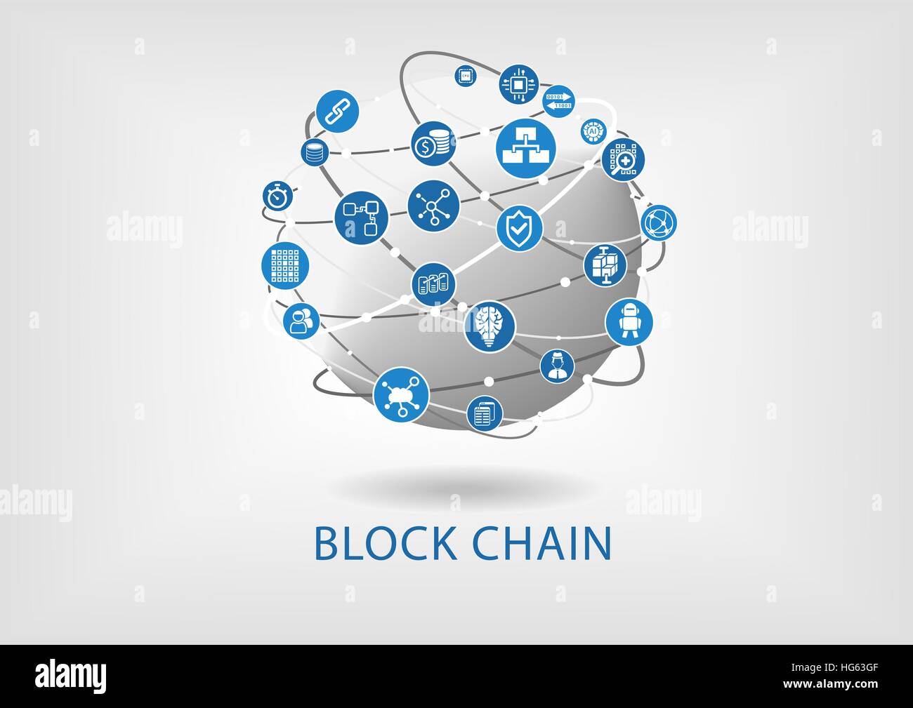 Block chain vector illustration with connected globe on light grey ... Block chain vector illustration with connected globe on light grey ...