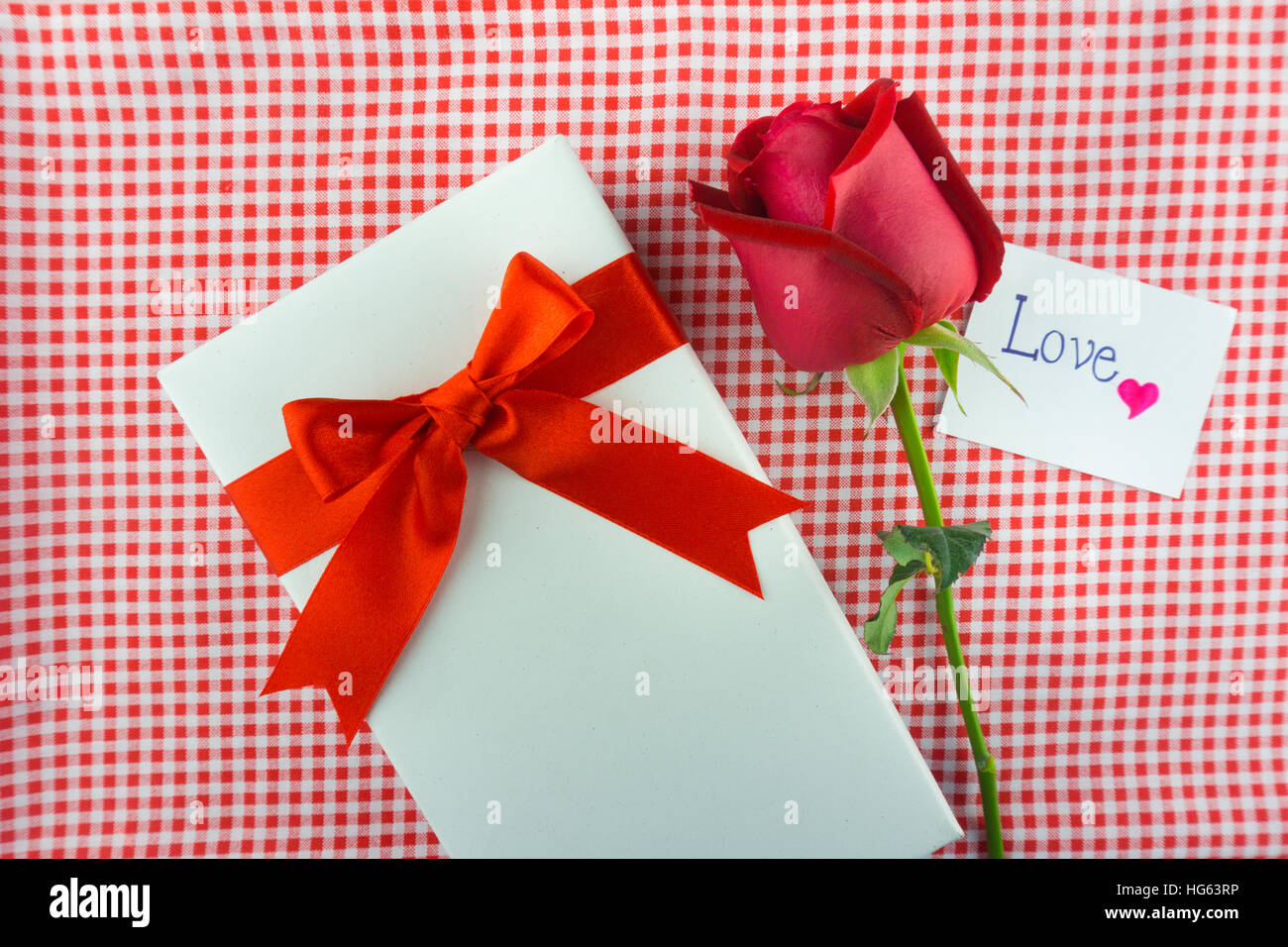 Red rose with message card. Image of Valentines day Stock Photo - Alamy