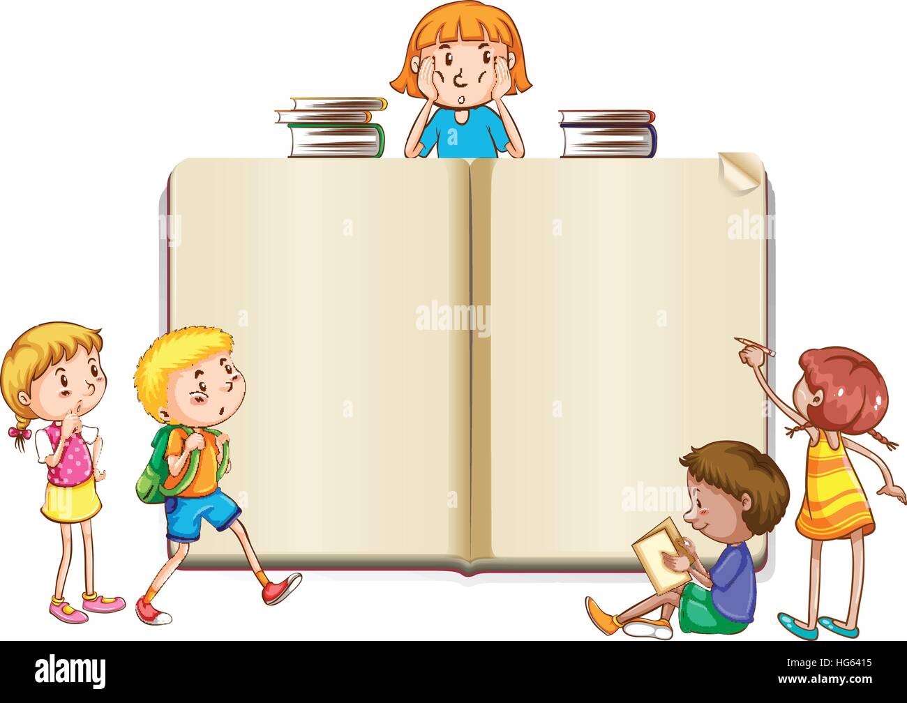 Border template with kids reading books illustration Stock Vector Image ...
