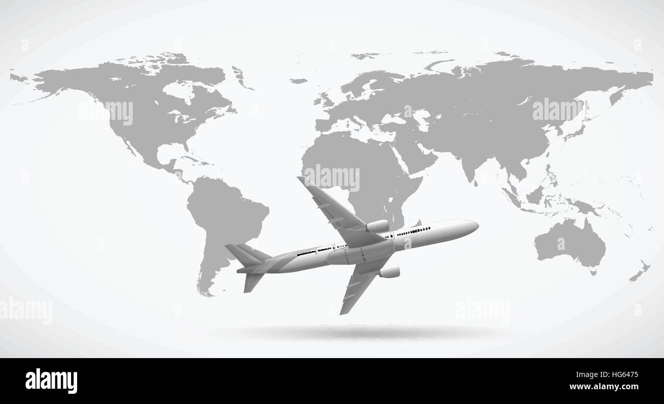 Grayscale of world map and airplane illustration Stock Vector Image ...