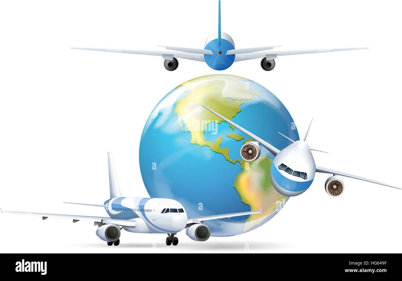 Airplanes flying around the planet earth illustration Stock Vector ...