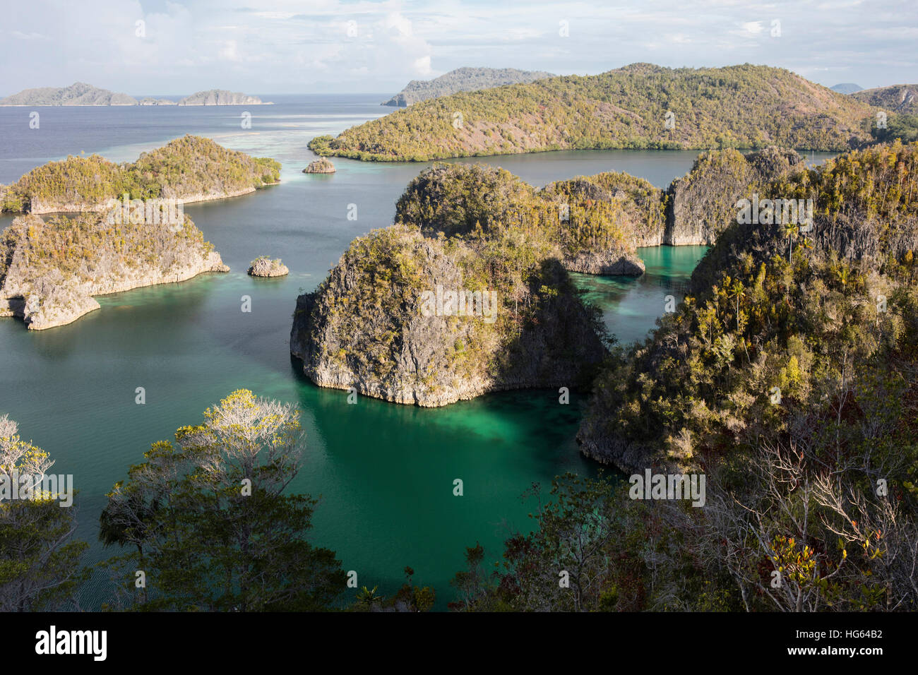Limestone islands surround a beautiful lagoon in Raja Ampat, Indonesia ...