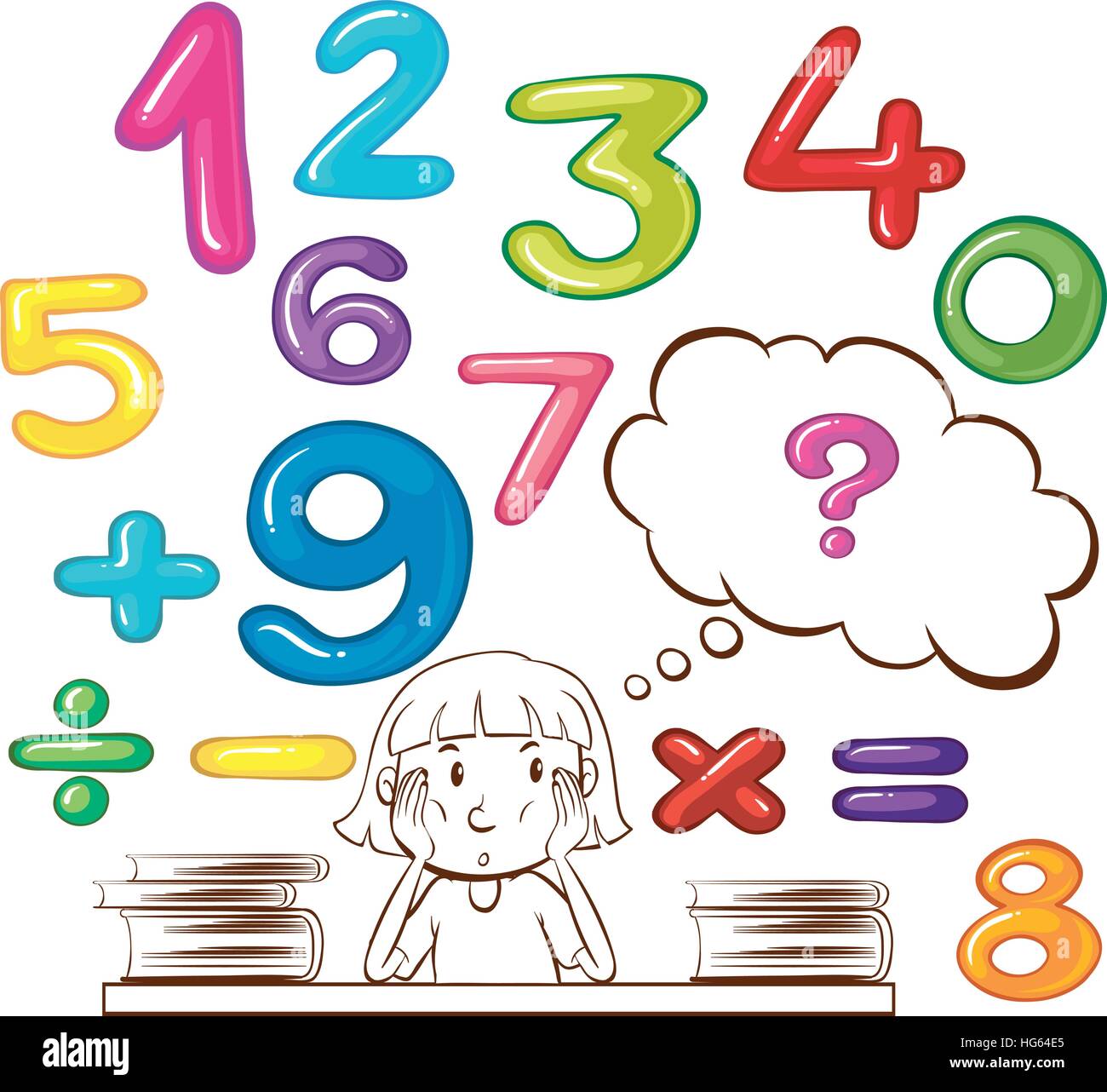 Girl thinking about numbers illustration Stock Vector Image & Art - Alamy