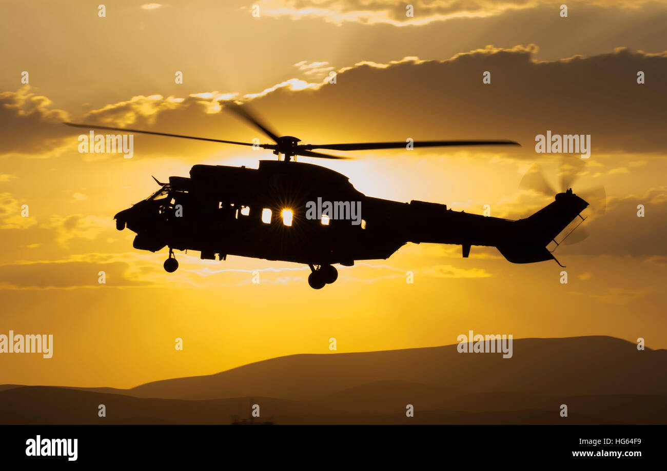 Turkish Air Force AS532 Cougar CSAR helicopter flying over Turkey Stock ...