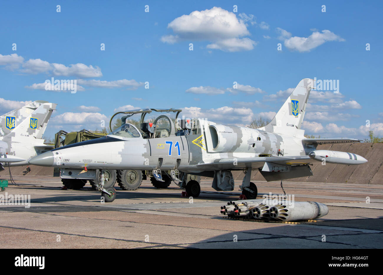 Ukrainian Air Force L-39 jet trainer at Lutsk Air Base, Ukraine Stock ...