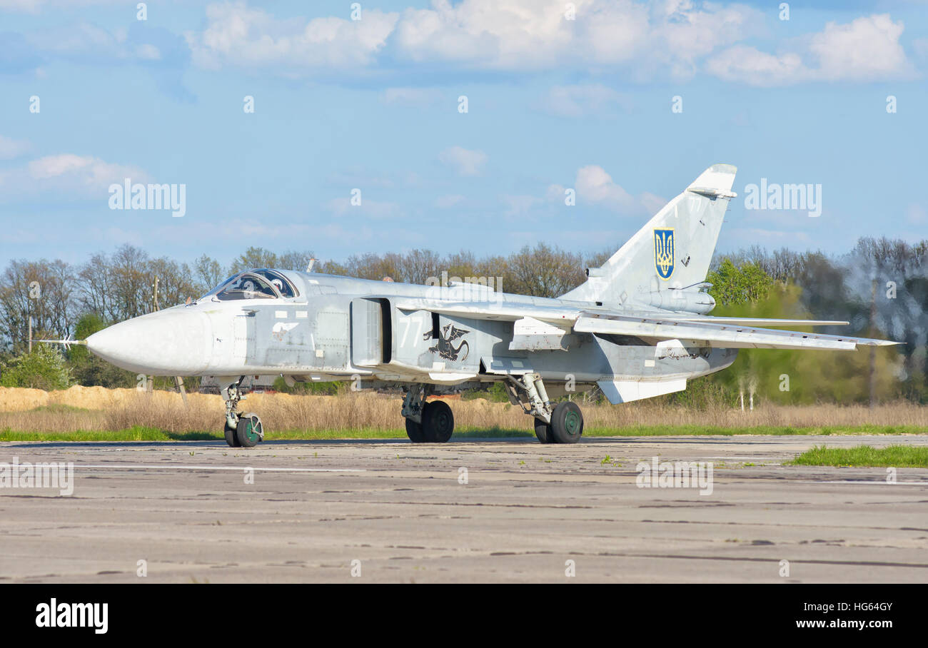 Ukrainian Air Force Su-24 aircraft at Lutsk Air Base, Ukraine Stock ...