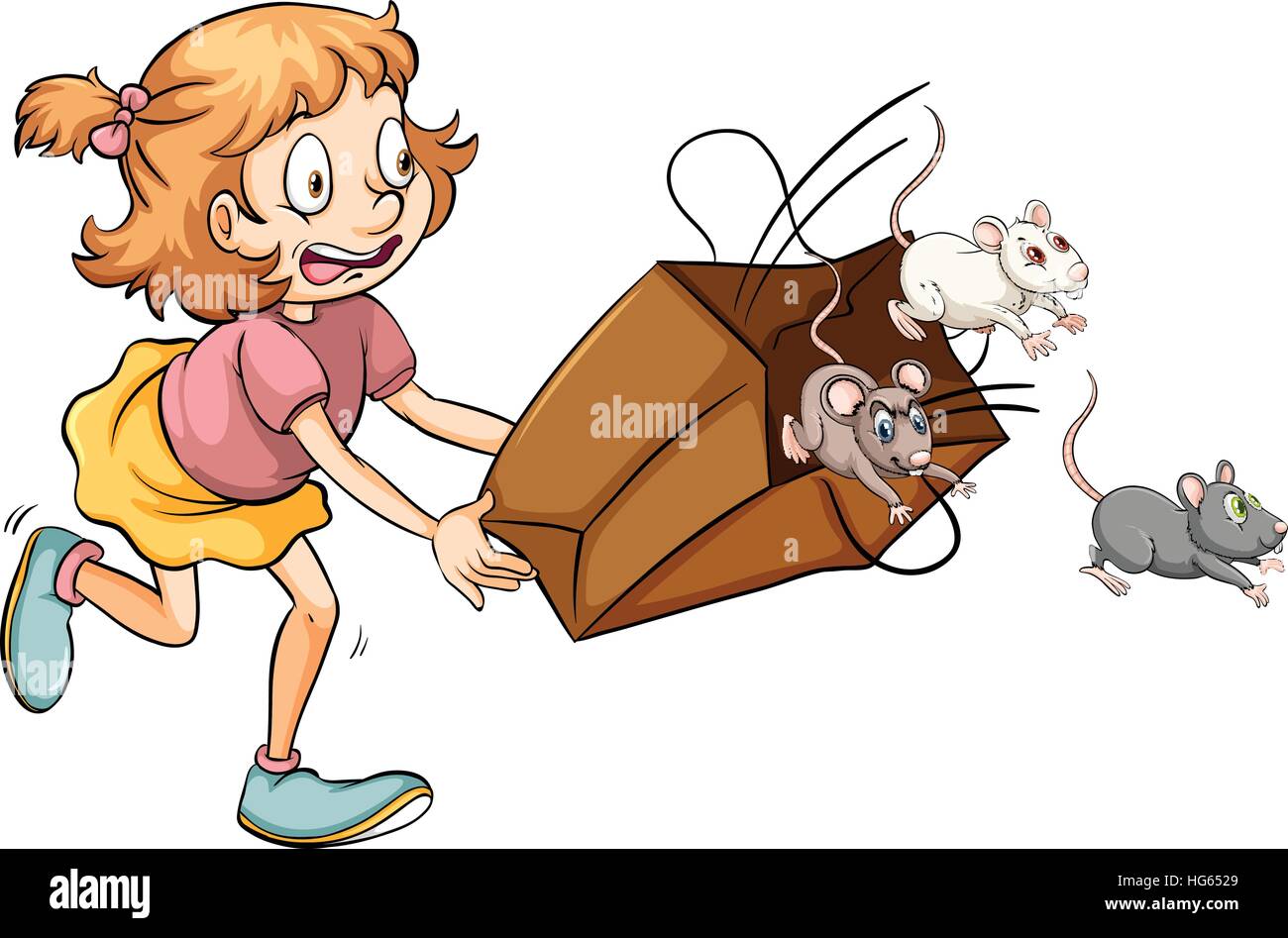 Little girl scared of rats in the bag illustration Stock Vector Image ...