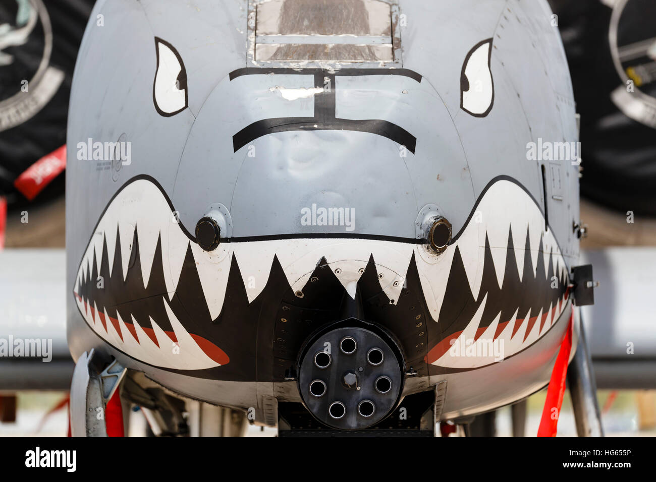 Close-up of the GAU-8 Avenger gun on an A-10 Thunderbolt II Stock Photo ...