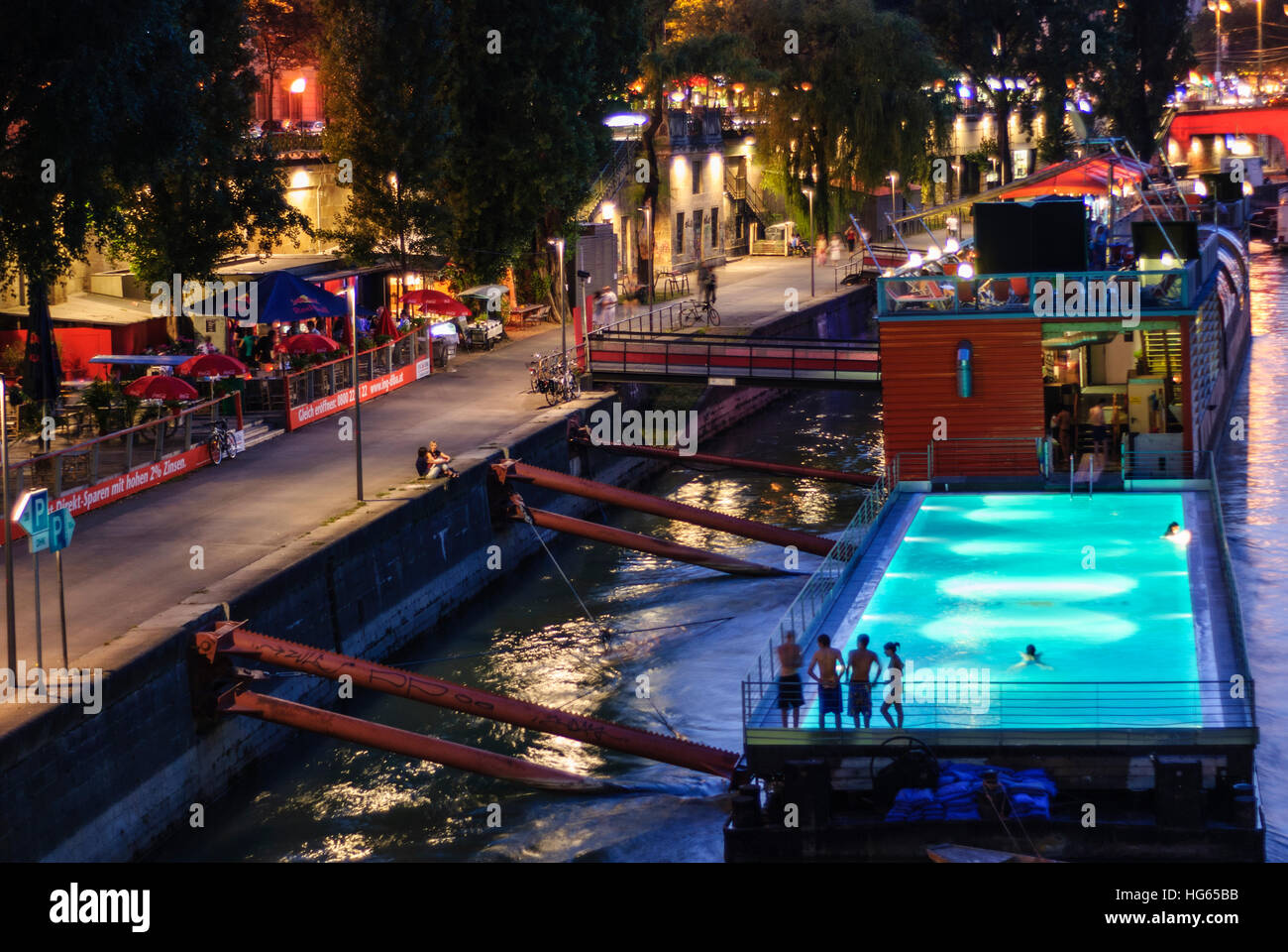 Wien, Vienna: bath swimmingpool ship in the Danube Canal, 01., Wien ...