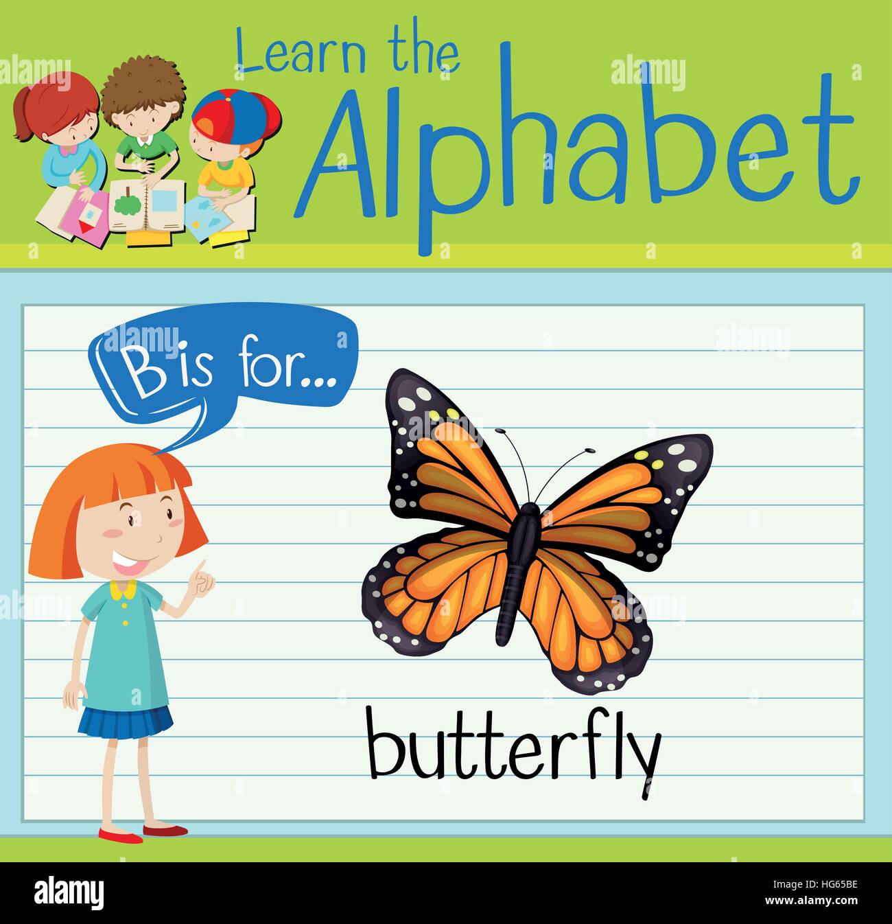 Flashcard letter B is for butterfly illustration Stock Vector Image ...
