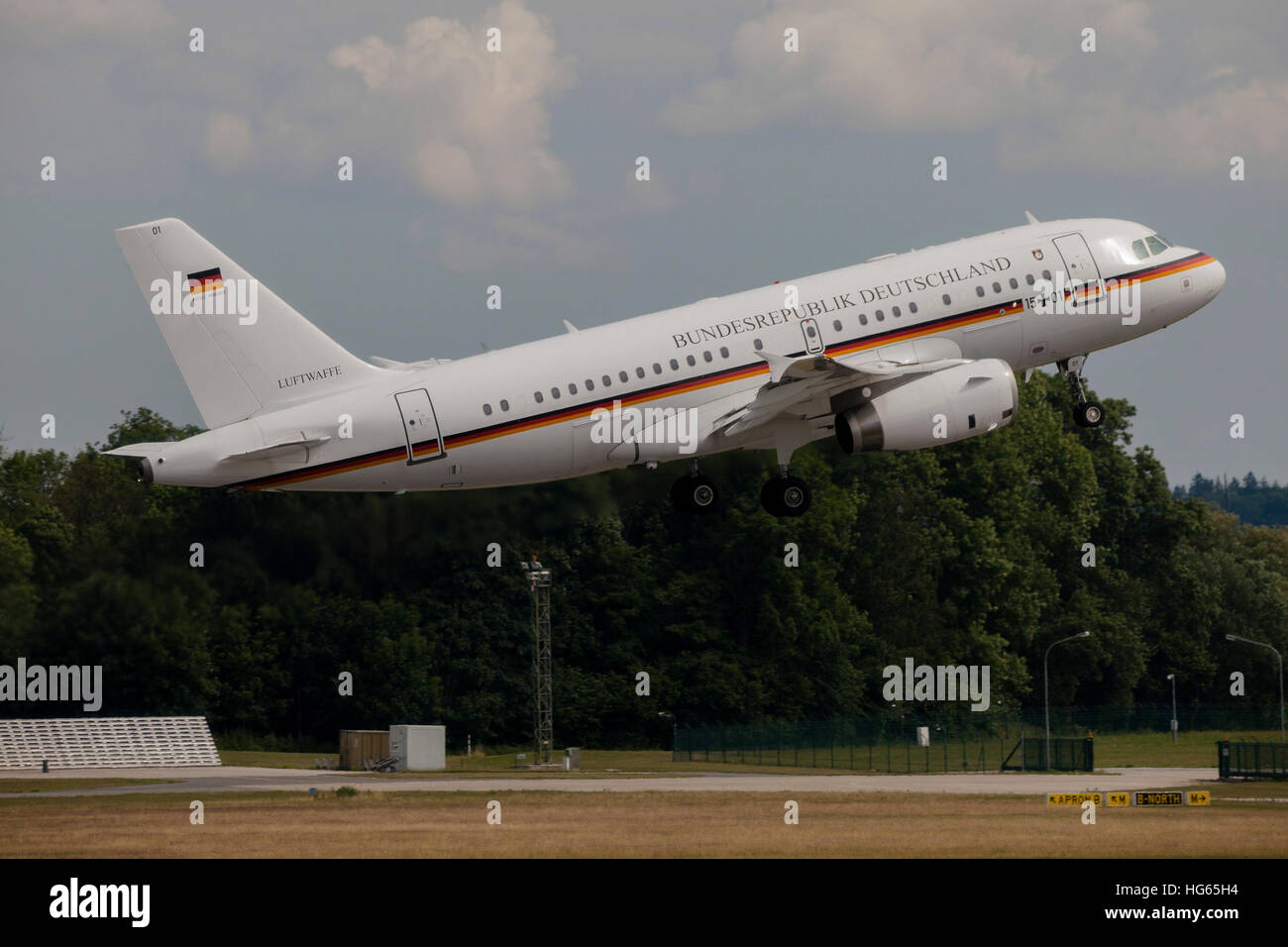 German Air Force VIP shuttle A319 taking off from Laage, Germany Stock ...