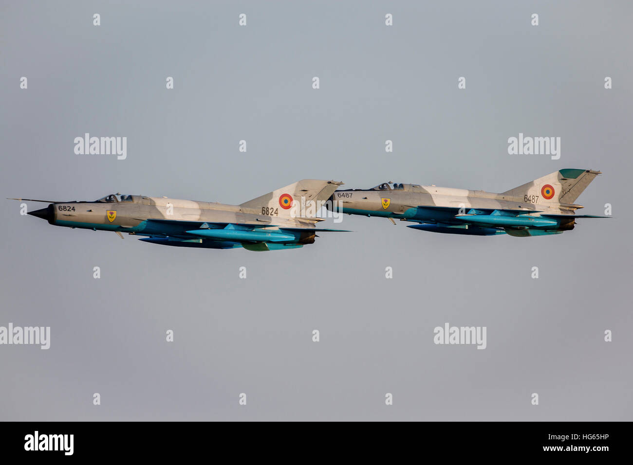 Two Romanian Air Force MiG-21 LanceR aircraft flying over Czech ...
