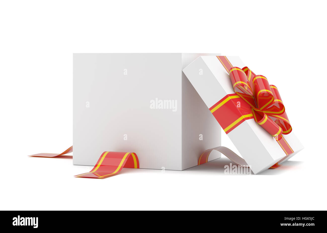 Opened gift box with red bow Stock Photo - Alamy