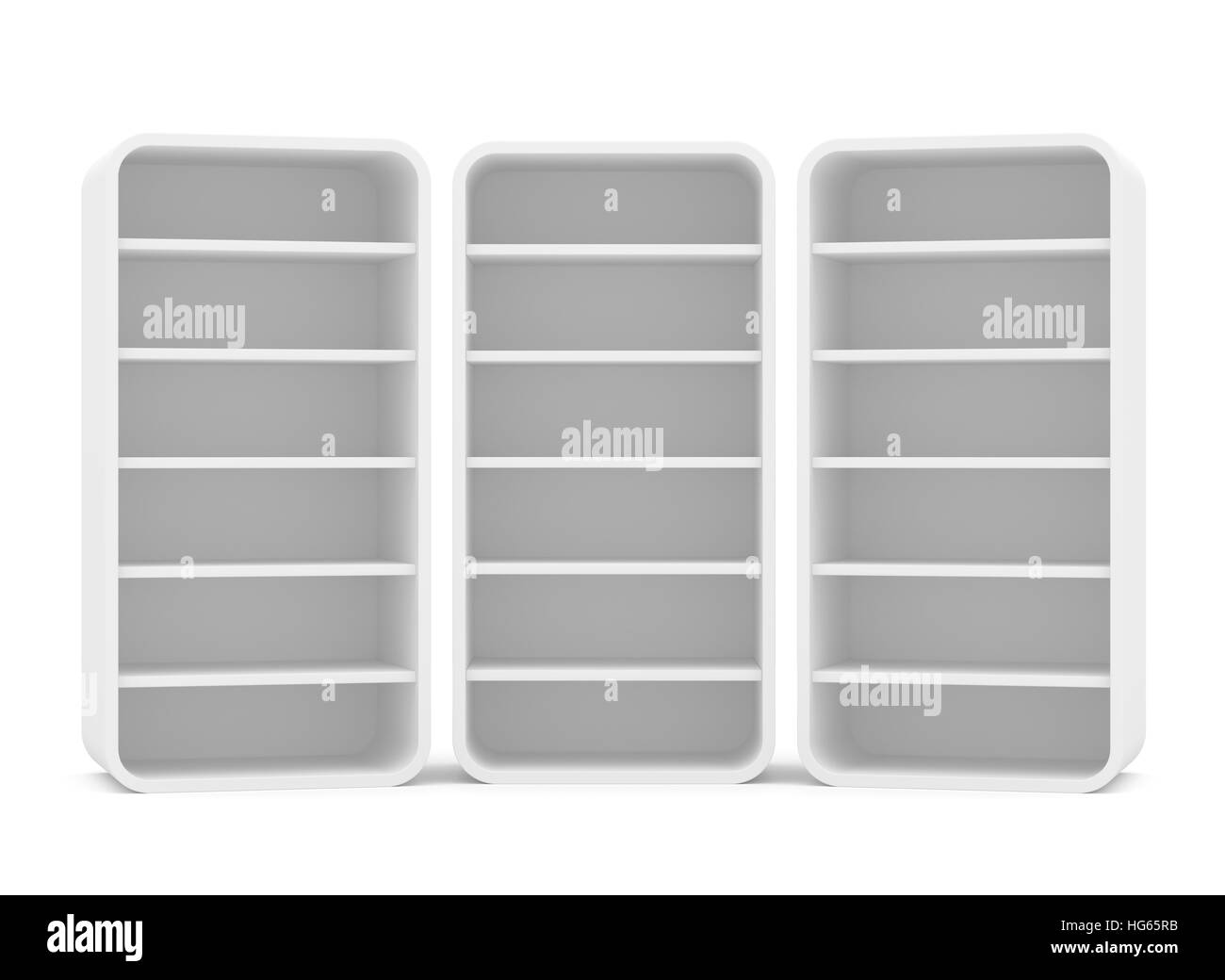 Three empty rotated retail shelves. Front view Stock Photo - Alamy