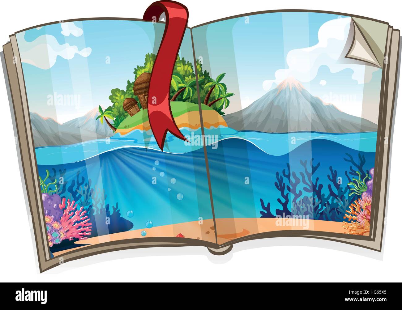 Ocean scene with island on the book illustration Stock Vector Image ...