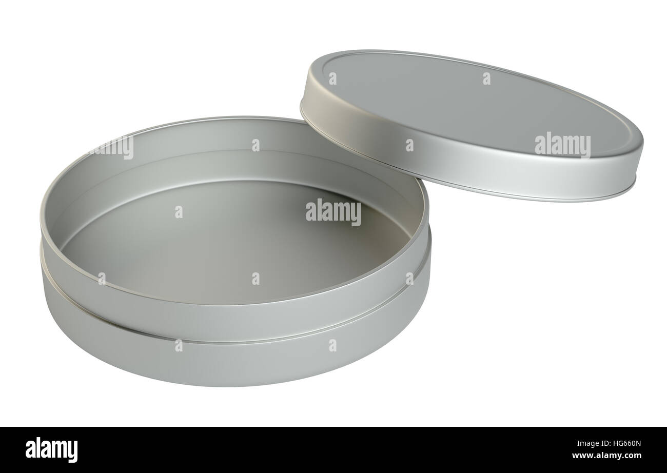 Metal round box on white background Stock Photo - Alamy