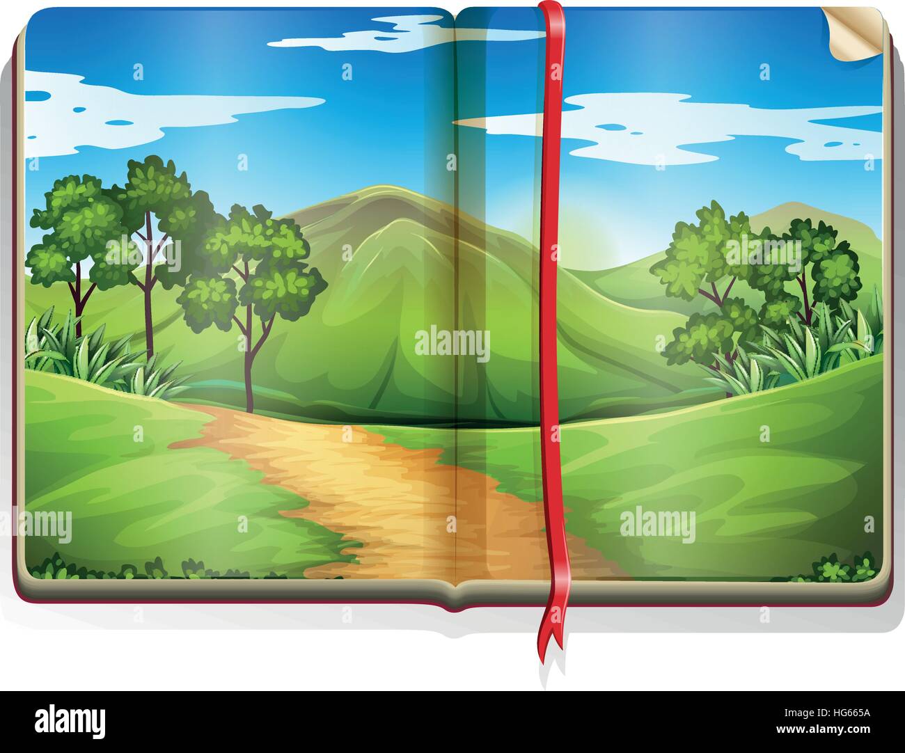 Book with mountain and forest scene illustration Stock Vector Image ...