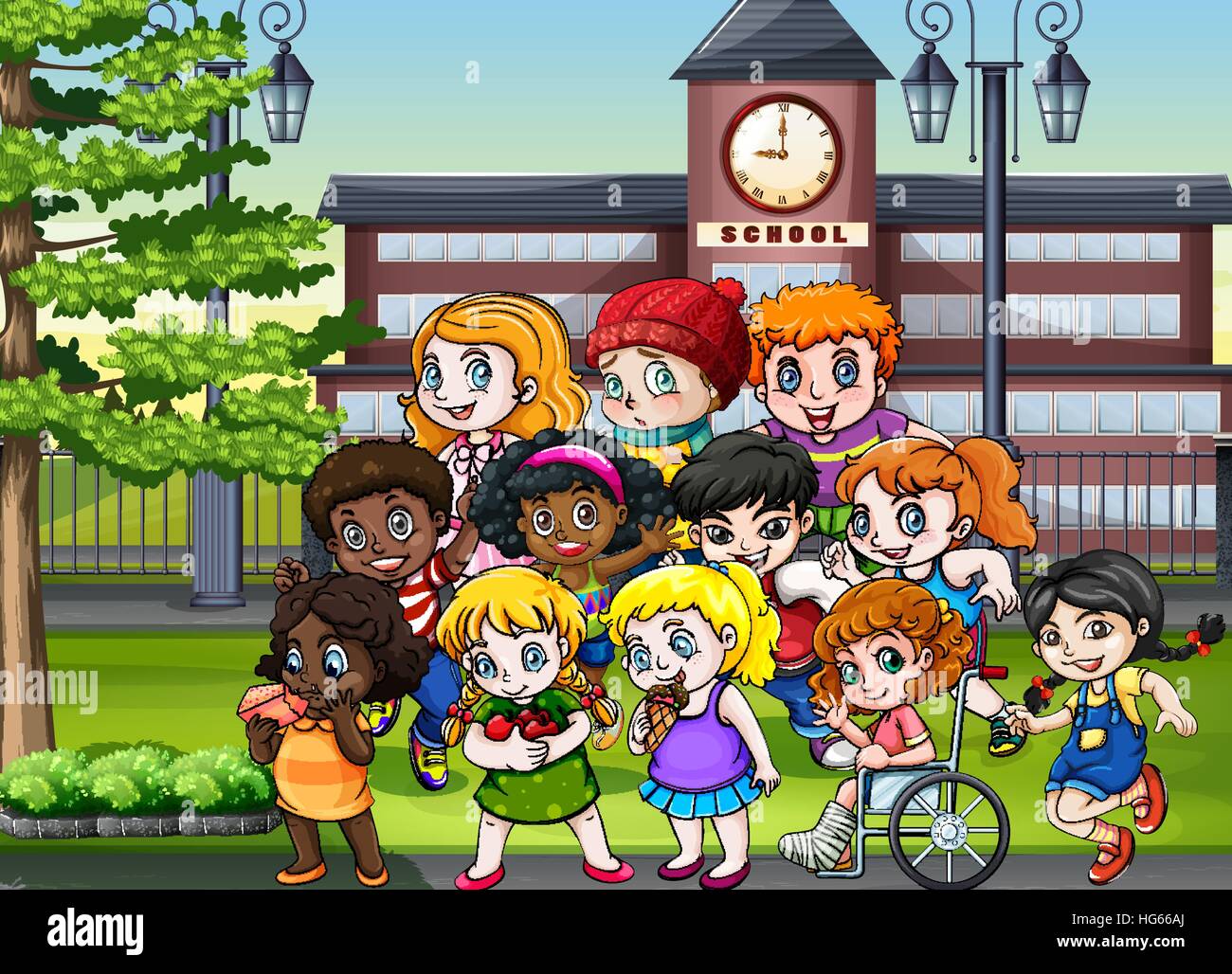 Students in the school ground illustration Stock Vector Image & Art - Alamy