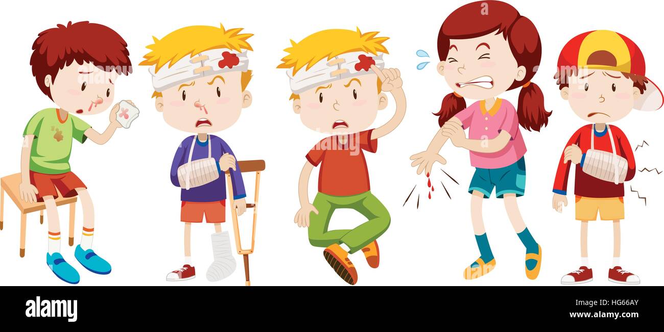 Children with wounds from accident illustration Stock Vector Image ...