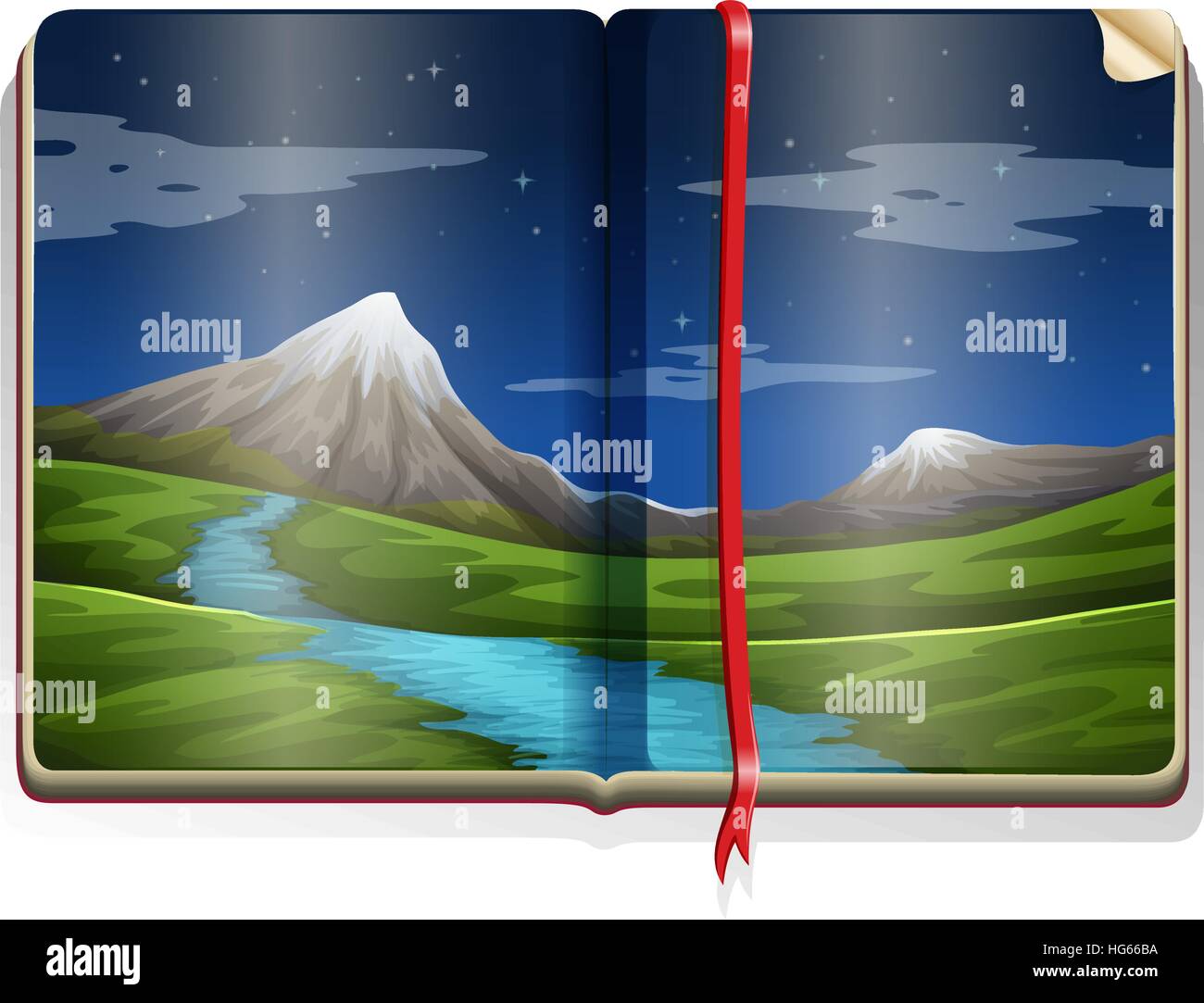 Book with nature scene at night illustration Stock Vector Image & Art ...