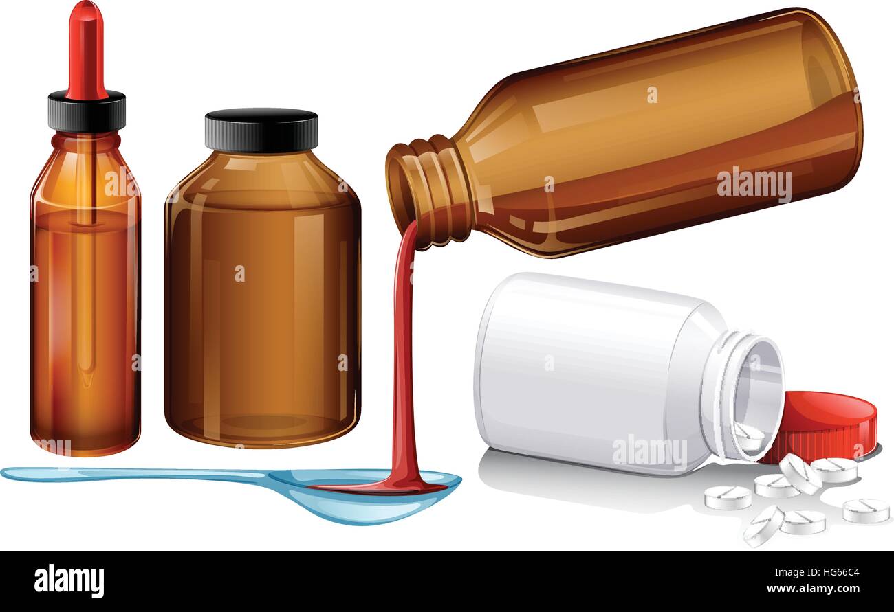 Liquid medicine and tablets illustration Stock Vector Image & Art - Alamy