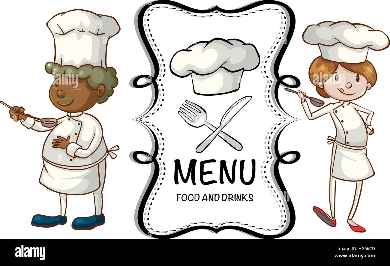 Two chefs and menu sign illustration Stock Vector Image & Art - Alamy