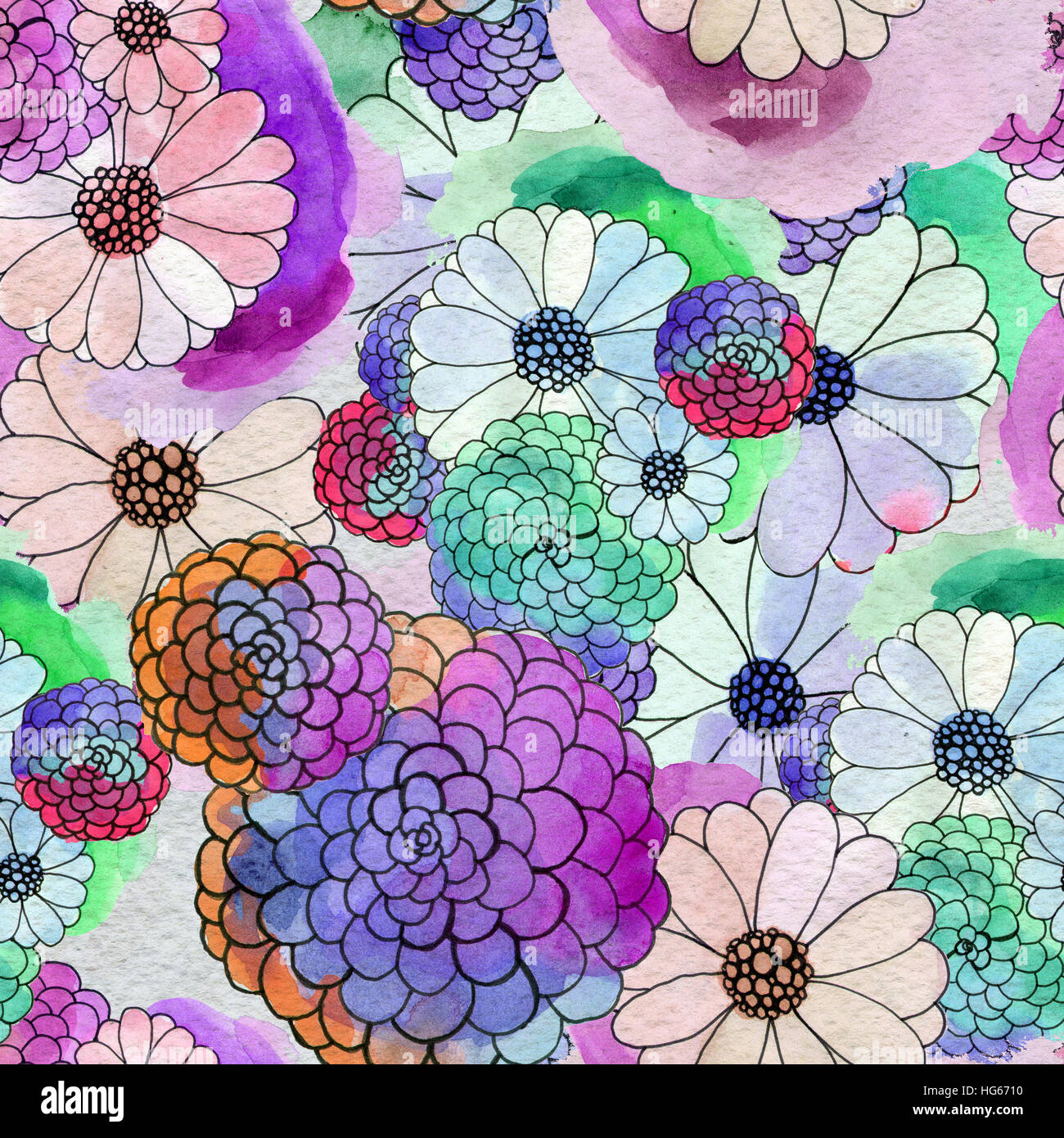Seamless floral pattern with asters and daisy flowers Stock Photo - Alamy