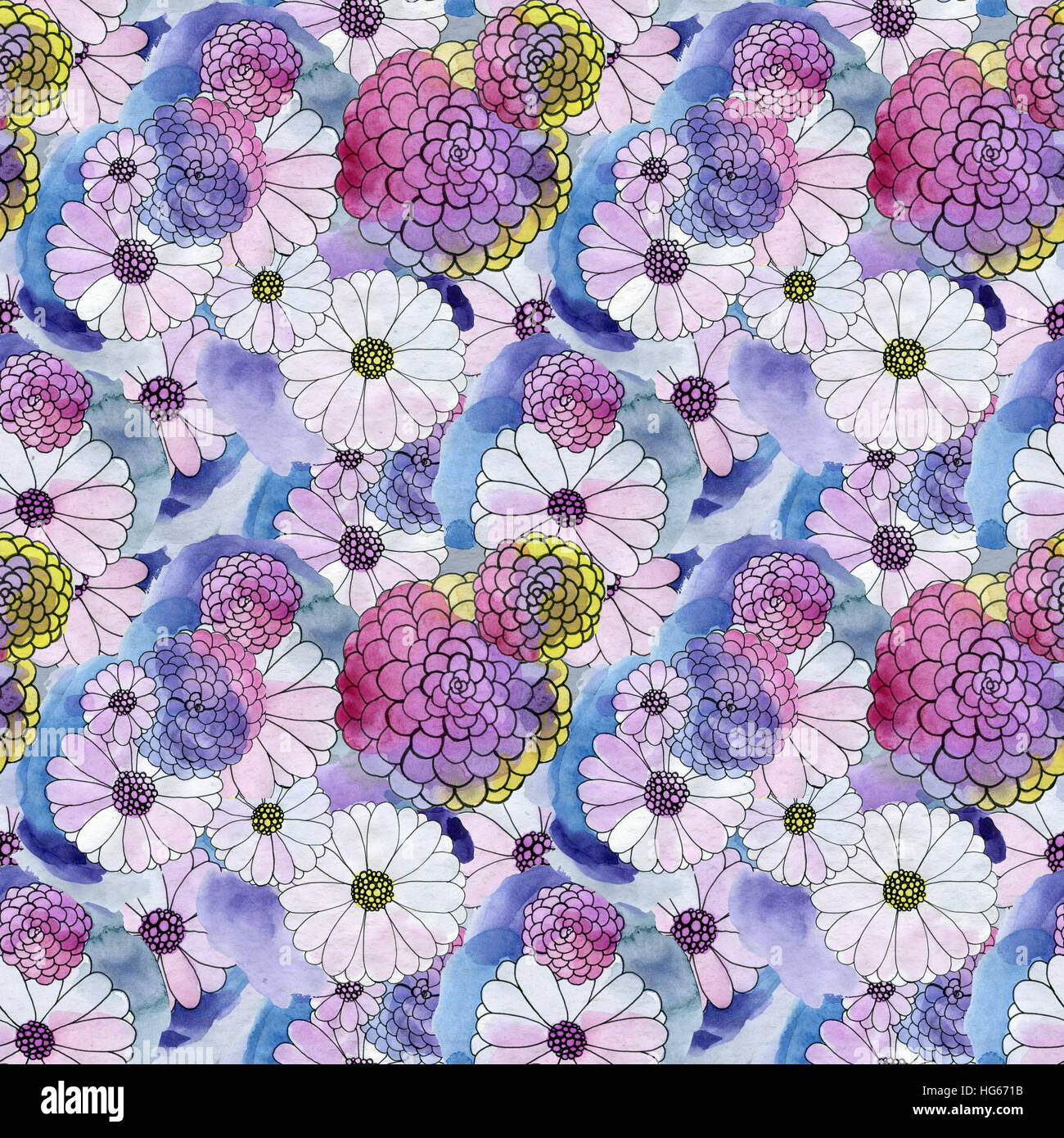 Seamless floral pattern with asters and daisy flowers Stock Photo - Alamy