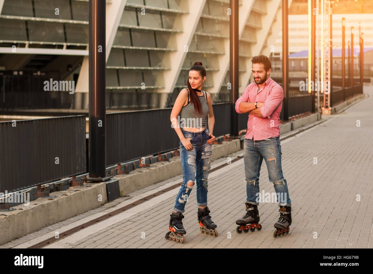 People on inline skates standing Stock Photo - Alamy