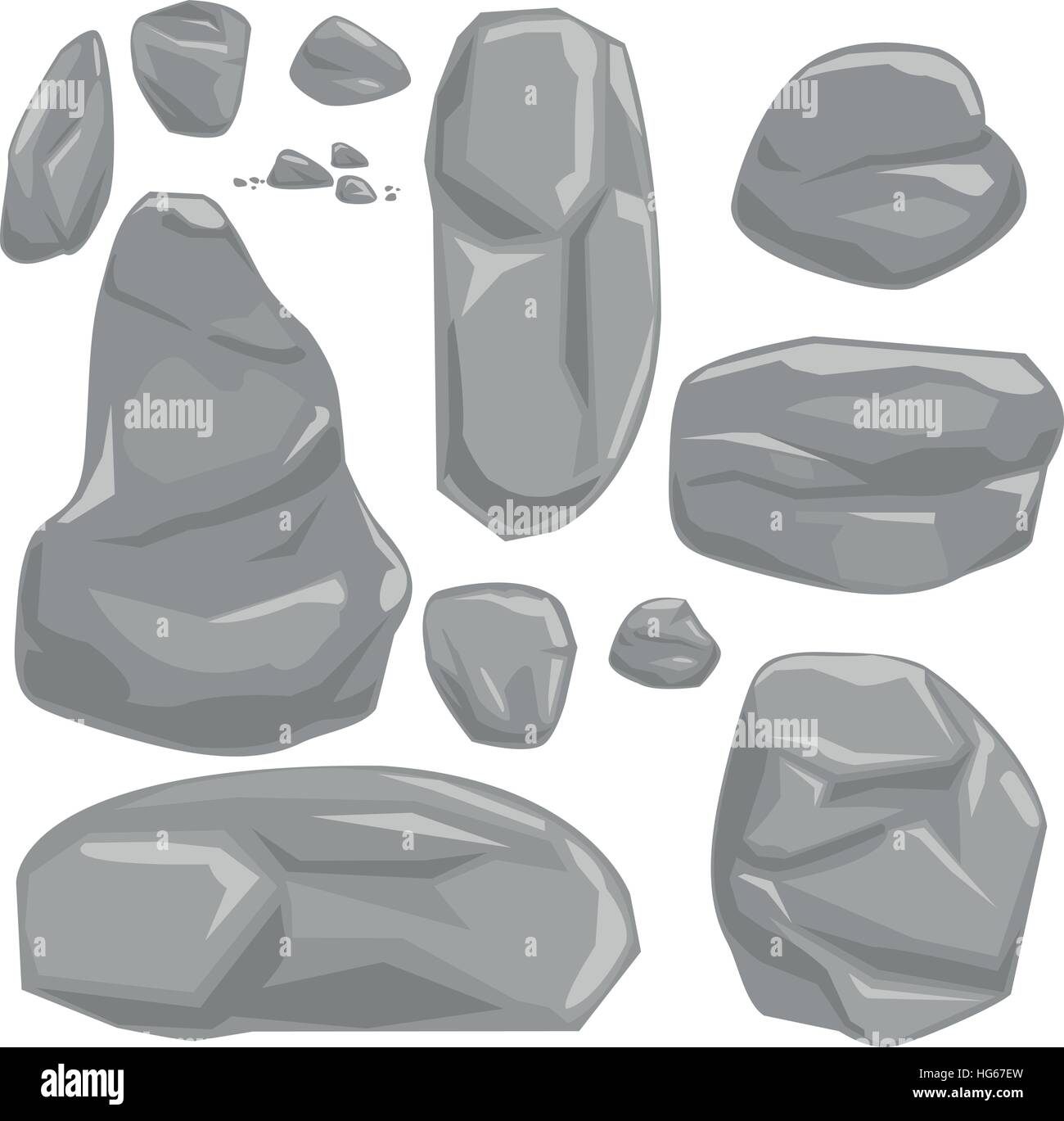Gray stones collection. Rock stones and debris. Collection of stones ...